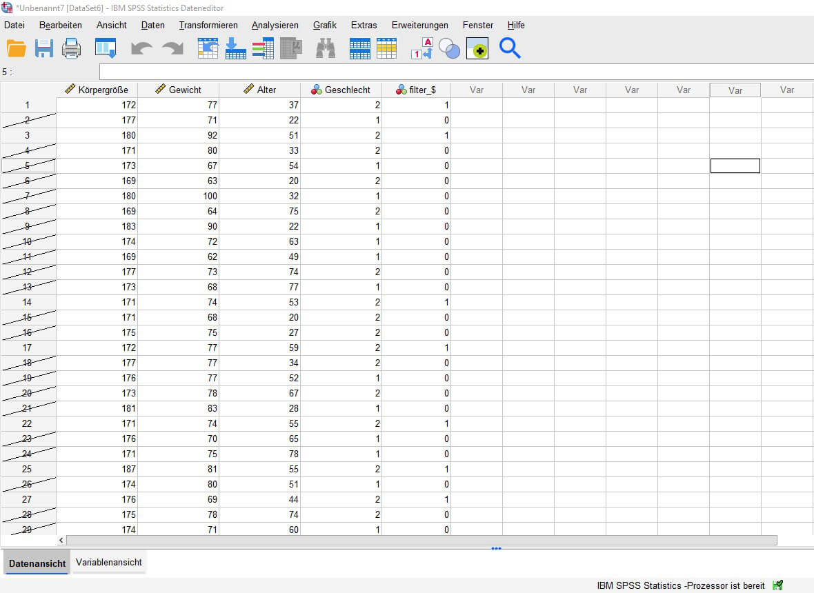 Fallauswahl und Daten Filtern in SPSS
