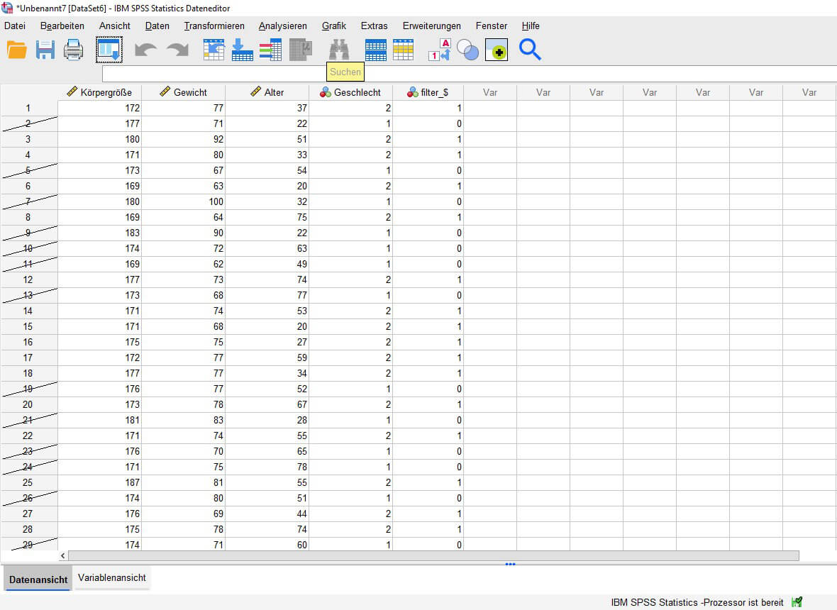Fallauswahl und Daten Filtern in SPSS