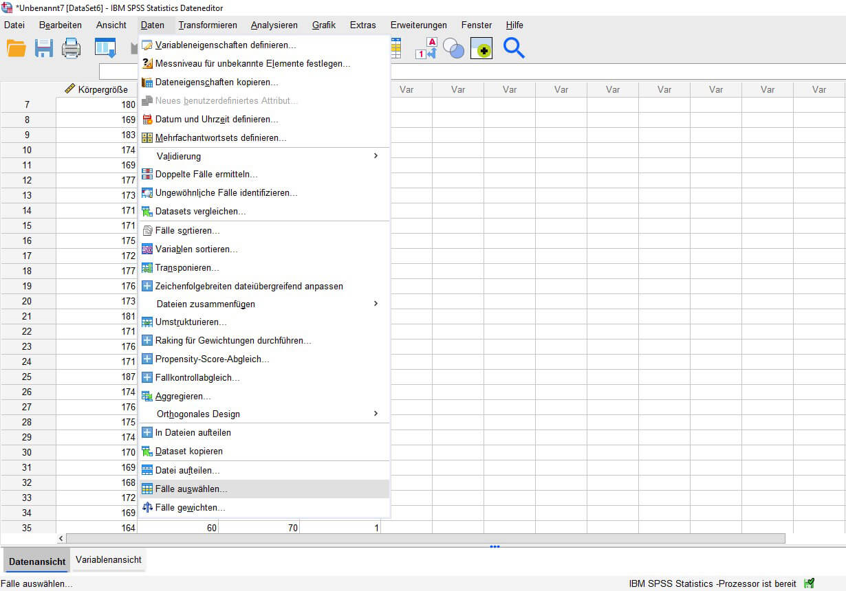 Fallauswahl und Daten Filtern in SPSS
