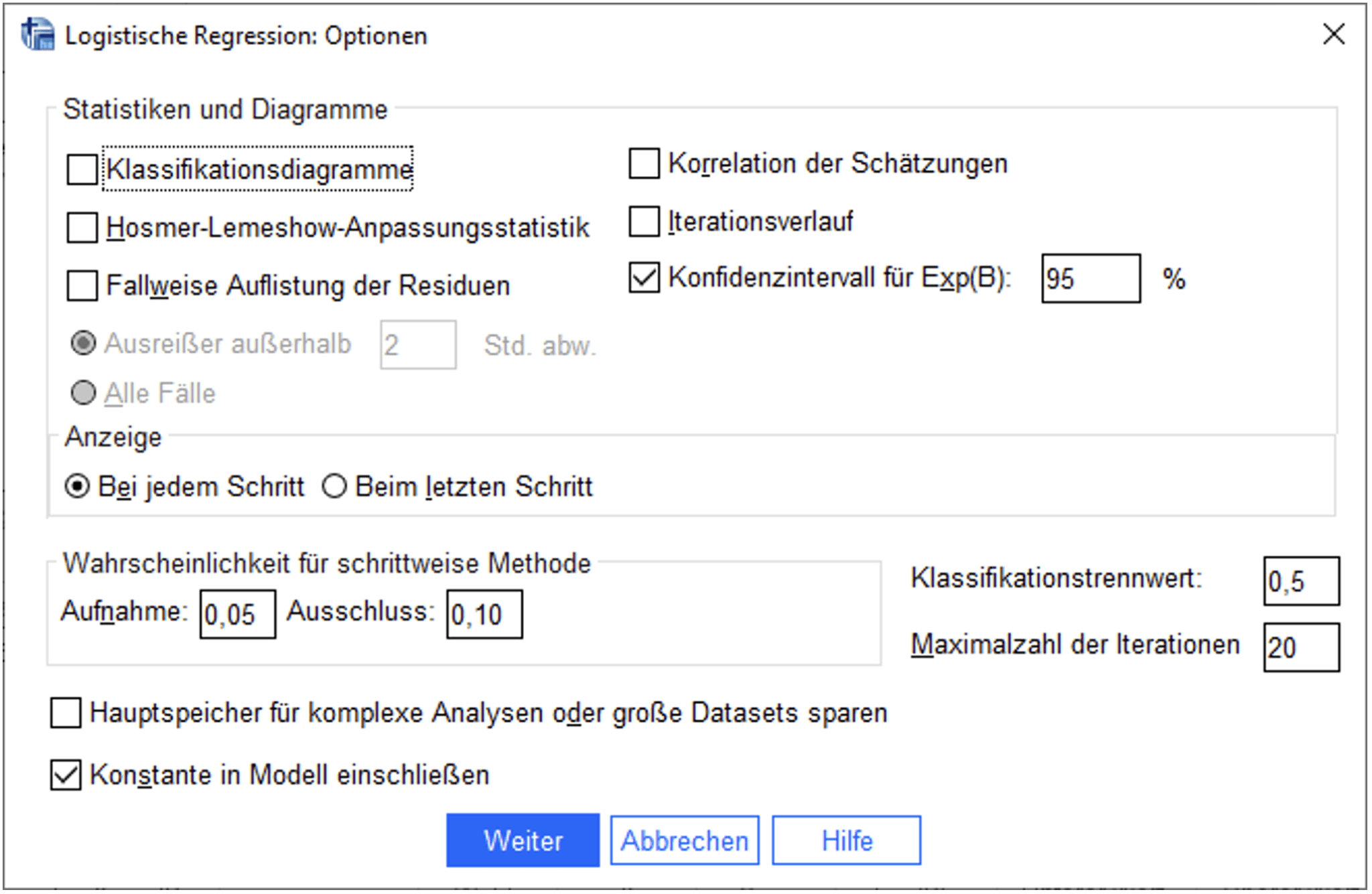 Berechnung binär-logistischer Regressionsmodelle SPSS