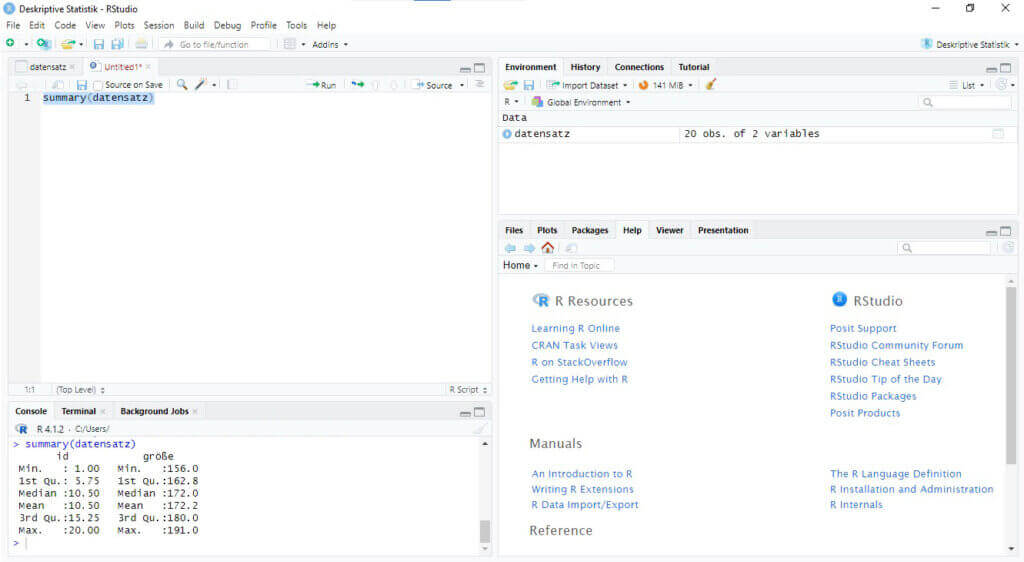 Deskriptive Statistik und Häufigkeitsverteilung in RStudio