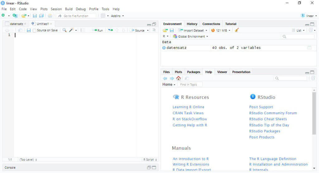 Berechnung lineare Regressionsmodelle in RStudio