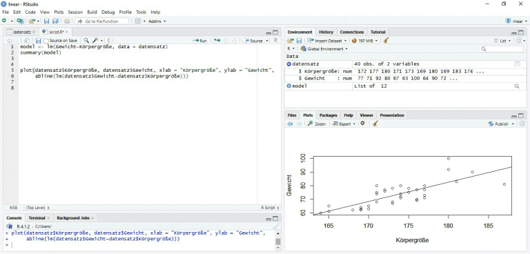 Berechnung lineare Regressionsmodelle in RStudio