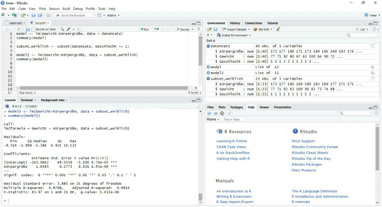 Berechnung lineare Regressionsmodelle in RStudio