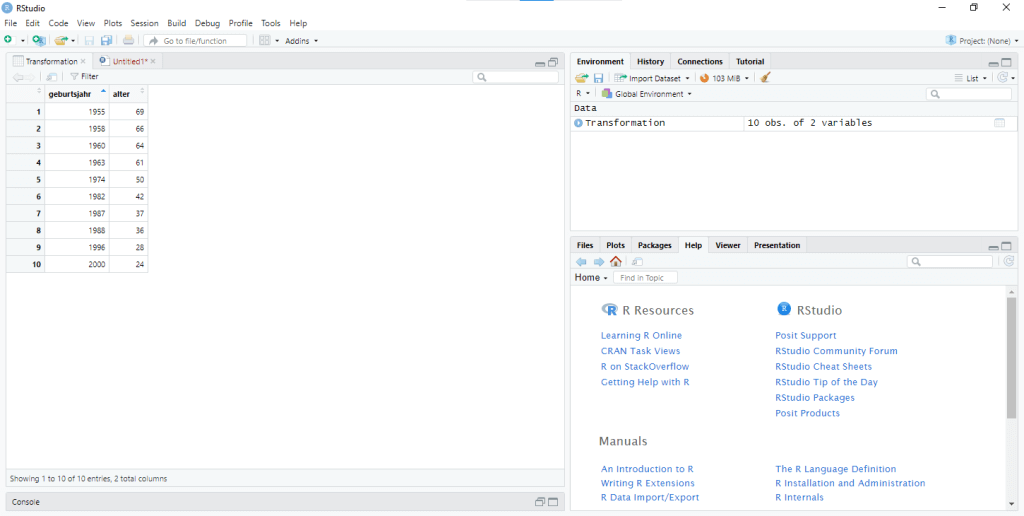 Variablen und Datentransformation in RStudio